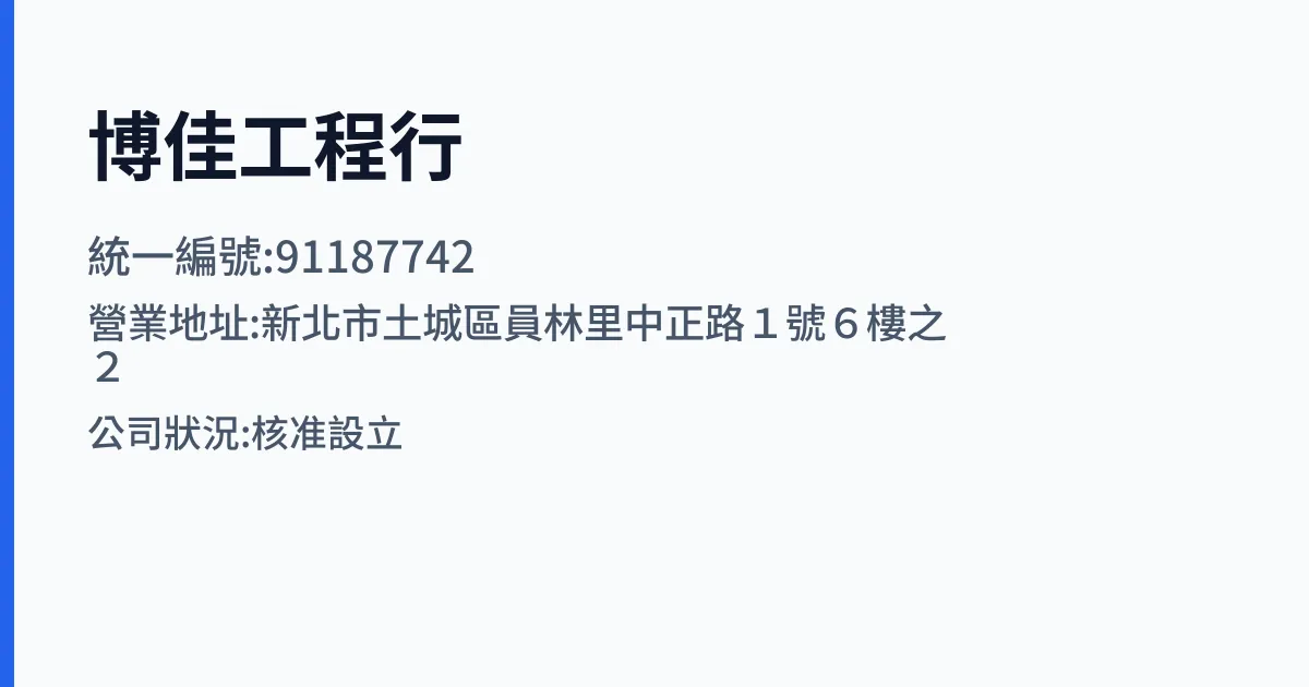 博佳工程行 - 統編 91187742(新北市) 公司登記資料與營業項目詳細圖表