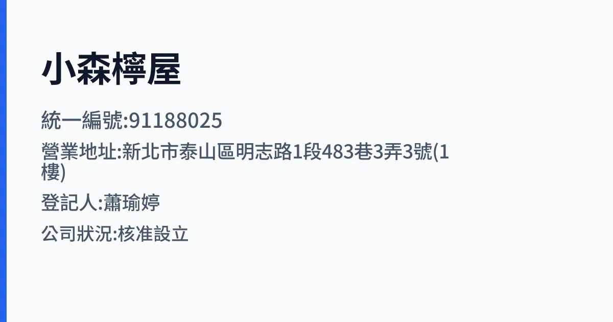 小森檸屋 - 統編 91188025(新北市) 公司登記資料與營業項目詳細圖表