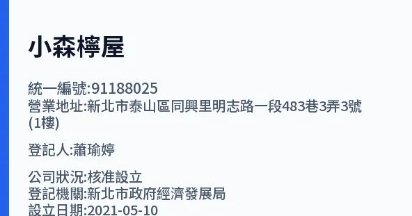 小森檸屋的照片-統編 91188025(新北市) 公司登記資料與營業項目詳細圖表