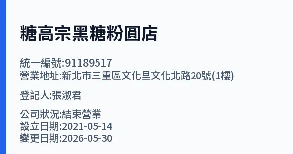 糖高宗黑糖粉圓店的照片-統編 91189517(新北市) 公司登記資料與營業項目詳細圖表