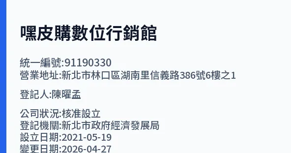 嘿皮購數位行銷館的照片-統編 91190330(新北市) 公司登記資料與營業項目詳細圖表