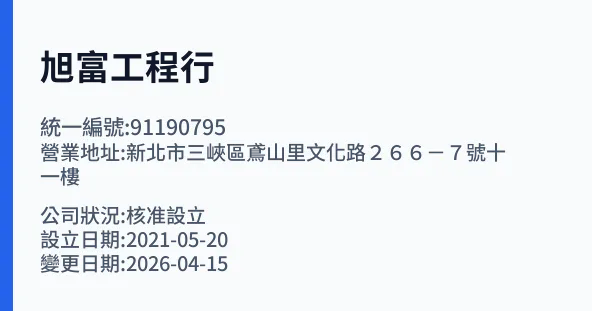 旭富工程行的照片-統編 91190795(新北市) 公司登記資料與營業項目詳細圖表