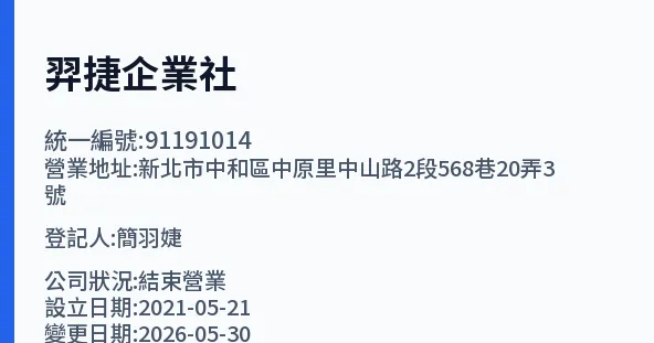 羿捷企業社的照片-統編 91191014(新北市) 公司登記資料與營業項目詳細圖表