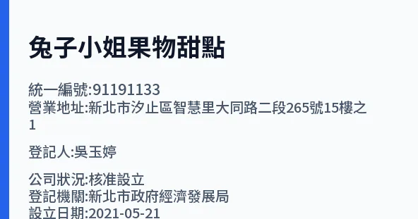 兔子小姐果物甜點的照片-統編 91191133(新北市) 公司登記資料與營業項目詳細圖表