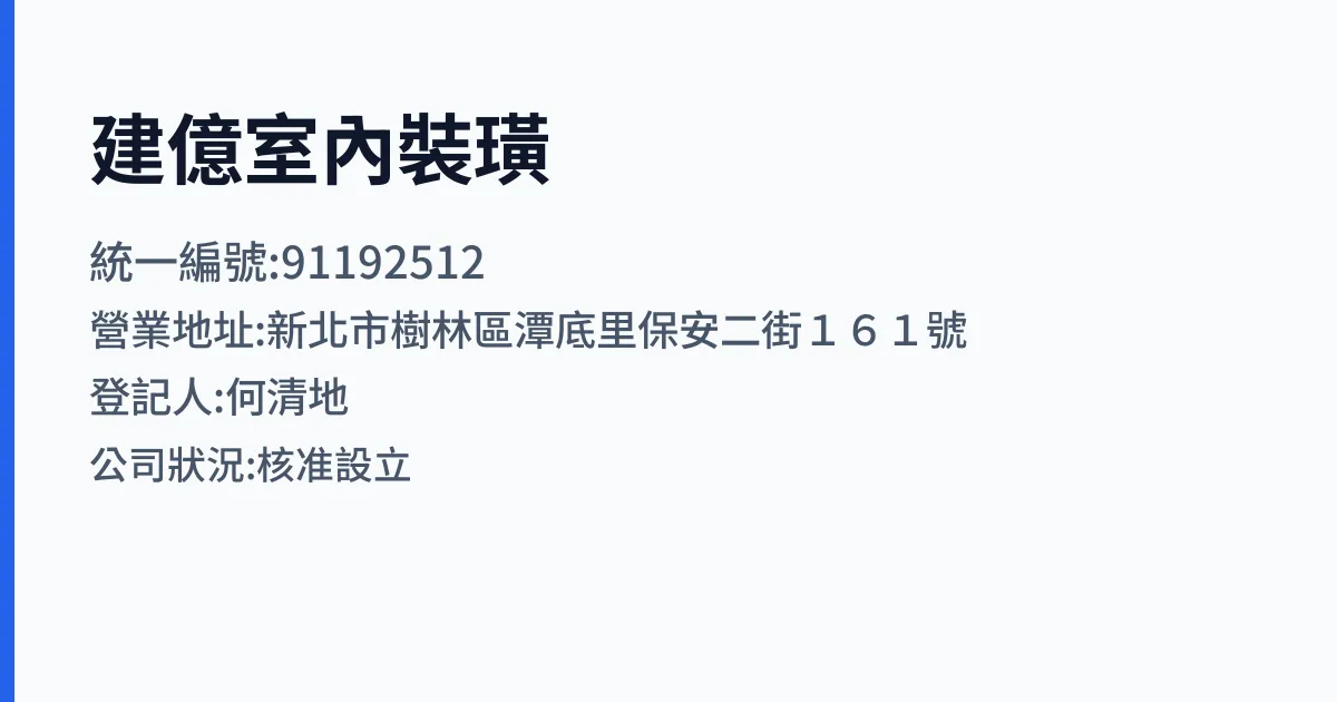 建億室內裝璜 - 統編 91192512(新北市) 公司登記資料與營業項目詳細圖表