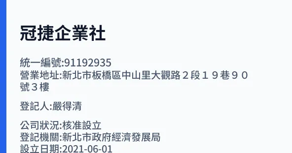 冠捷企業社的照片-統編 91192935(新北市) 公司登記資料與營業項目詳細圖表