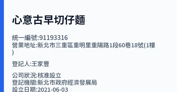 心意古早切仔麵的照片-統編 91193316(新北市) 公司登記資料與營業項目詳細圖表
