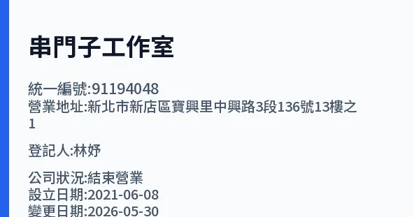 串門子工作室的照片-統編 91194048(新北市) 公司登記資料與營業項目詳細圖表