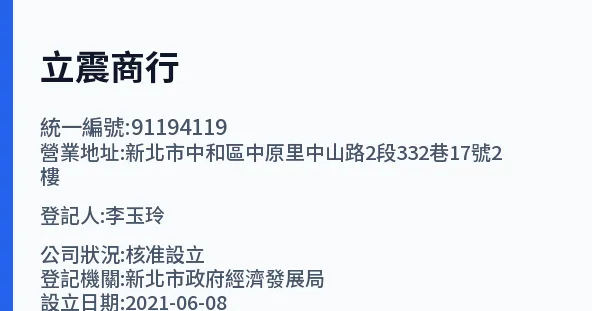 立震商行的照片-統編 91194119(新北市) 公司登記資料與營業項目詳細圖表
