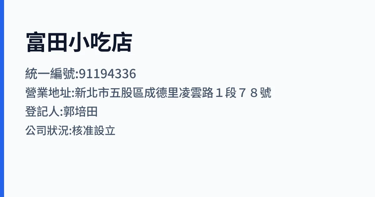 富田小吃店 - 統編 91194336(新北市) 公司登記資料與營業項目詳細圖表