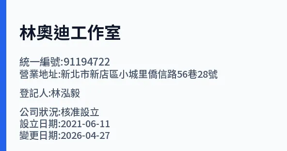 林奧迪工作室的照片-統編 91194722(新北市) 公司登記資料與營業項目詳細圖表