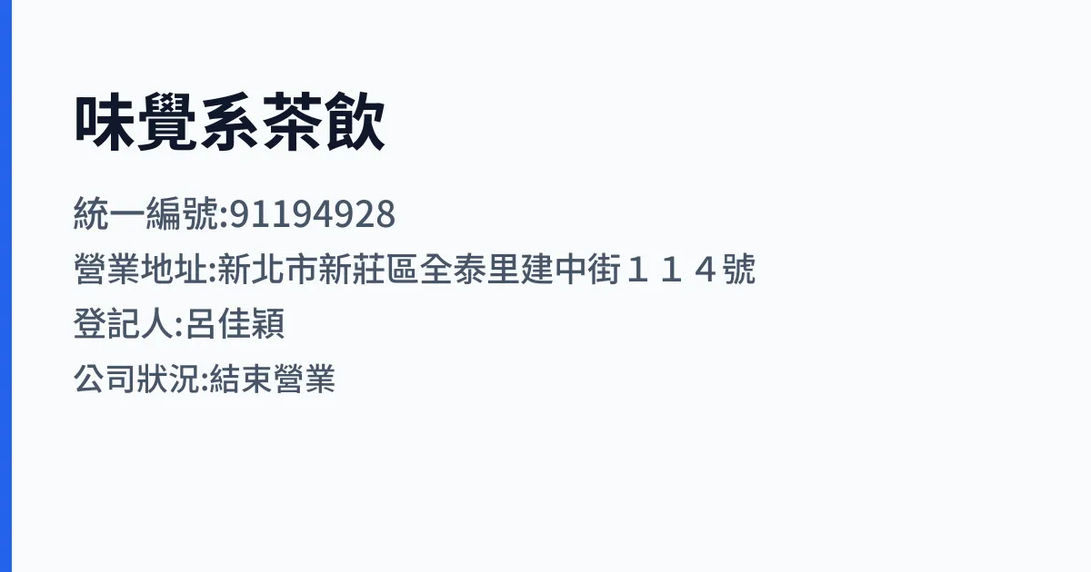 味覺系茶飲 - 統編 91194928(新北市) 公司登記資料與營業項目詳細圖表