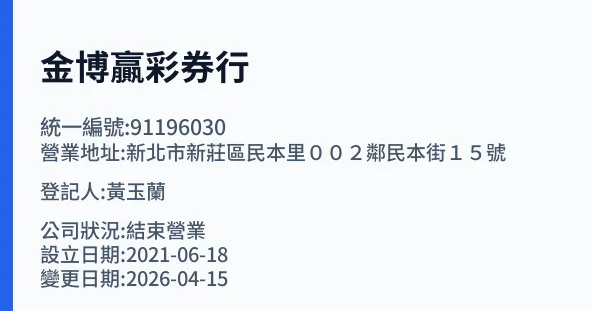 金博贏彩券行的照片-統編 91196030(新北市) 公司登記資料與營業項目詳細圖表