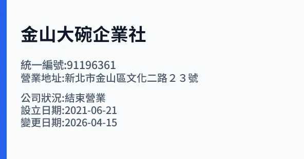 金山大碗企業社的照片-統編 91196361(新北市) 公司登記資料與營業項目詳細圖表