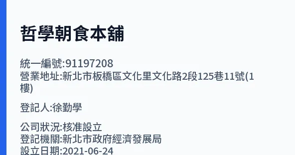 哲學朝食本舖的照片-統編 91197208(新北市) 公司登記資料與營業項目詳細圖表