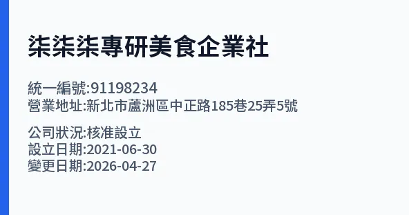 柒柒柒專研美食企業社的照片-統編 91198234(新北市) 公司登記資料與營業項目詳細圖表