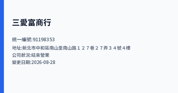 三愛富商行的照片-統編 91198353(新北市) 公司登記資料與營業項目詳細圖表