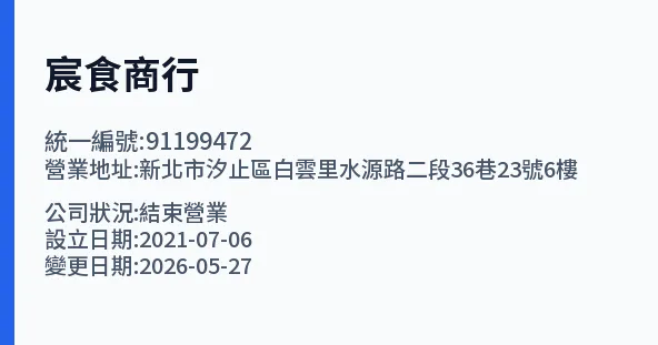 宸食商行的照片-統編 91199472(新北市) 公司登記資料與營業項目詳細圖表