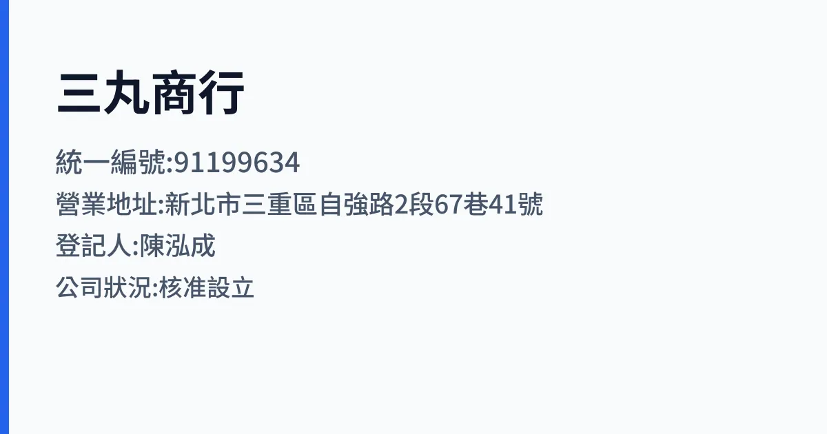 三丸商行 - 統編 91199634(新北市) 公司登記資料與營業項目詳細圖表