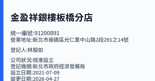 金盈祥銀樓板橋分店的照片-統編 91200891(新北市) 公司登記資料與營業項目詳細圖表