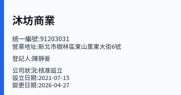 沐坊商業的照片-統編 91203031(新北市) 公司登記資料與營業項目詳細圖表