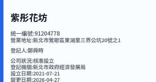 紫彤花坊的照片-統編 91204778(新北市) 公司登記資料與營業項目詳細圖表