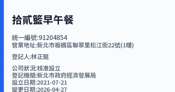 拾貳籃早午餐的照片-統編 91204854(新北市) 公司登記資料與營業項目詳細圖表