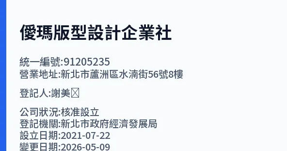 僾瑪版型設計企業社的照片-統編 91205235(新北市) 公司登記資料與營業項目詳細圖表