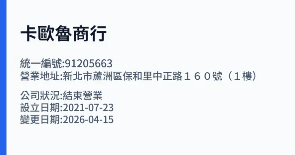 卡歐魯商行的照片-統編 91205663(新北市) 公司登記資料與營業項目詳細圖表