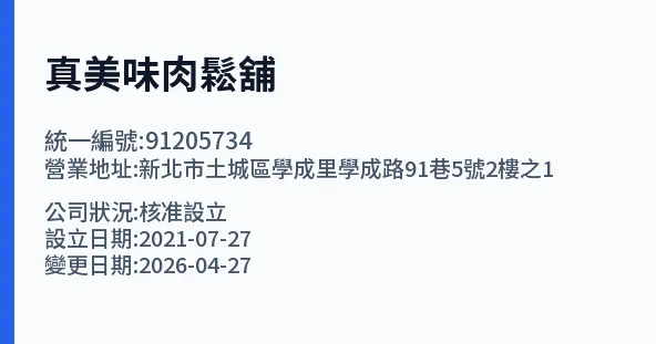真美味肉鬆舖的照片-統編 91205734(新北市) 公司登記資料與營業項目詳細圖表