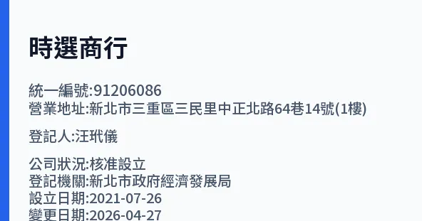時選商行的照片-統編 91206086(新北市) 公司登記資料與營業項目詳細圖表