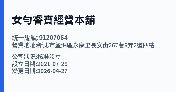 女勻睿寶經營本舖的照片-統編 91207064(新北市) 公司登記資料與營業項目詳細圖表