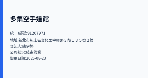 多集空手道館的照片-統編 91207971(新北市) 公司登記資料與營業項目詳細圖表