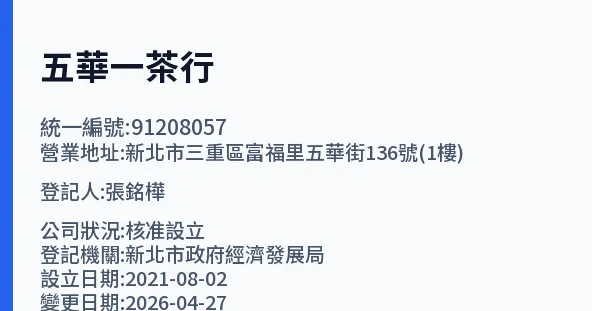 五華一茶行的照片-統編 91208057(新北市) 公司登記資料與營業項目詳細圖表