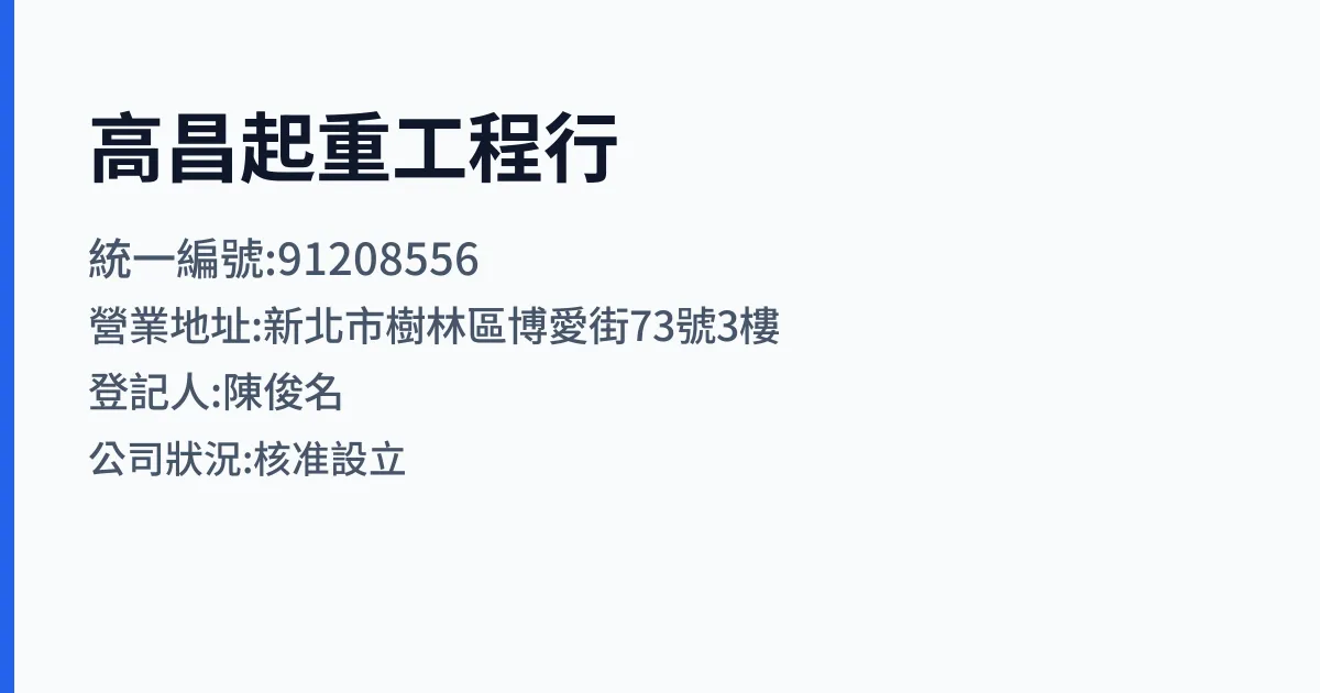 高昌起重工程行 - 統編 91208556(新北市) 公司登記資料與營業項目詳細圖表
