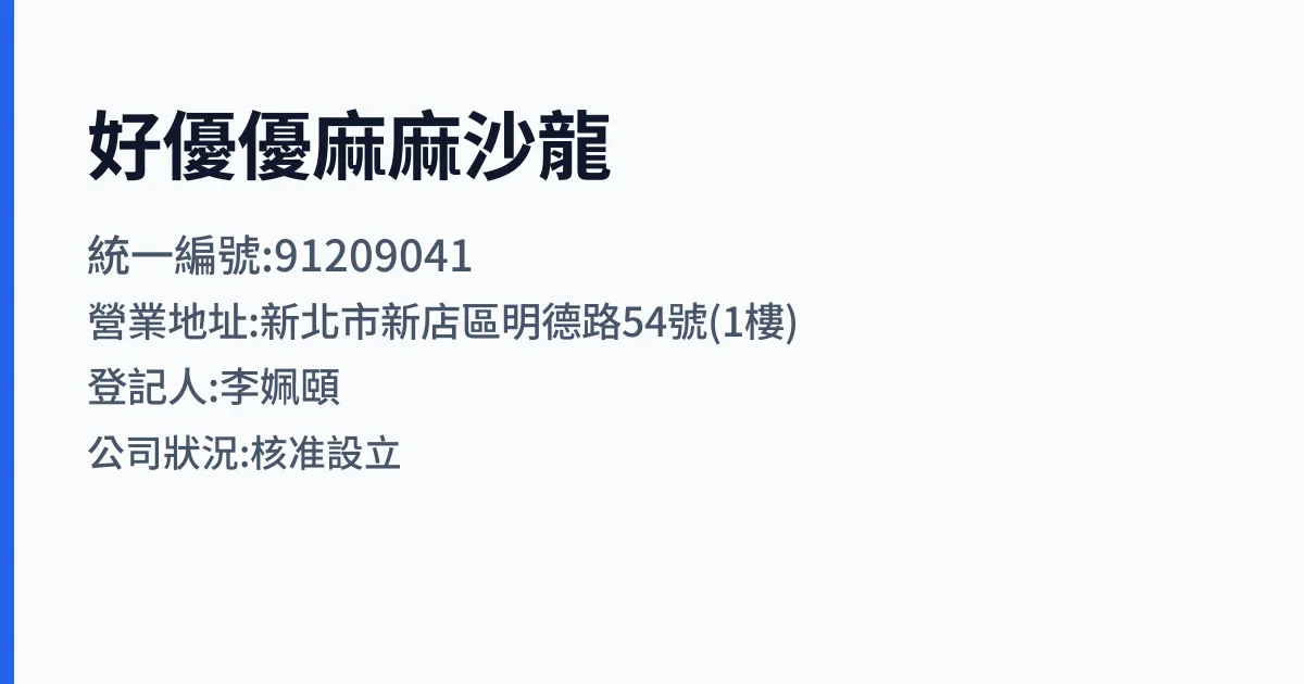 好優優麻麻沙龍 - 統編 91209041(新北市) 公司登記資料與營業項目詳細圖表