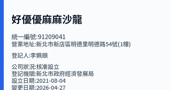 好優優麻麻沙龍的照片-統編 91209041(新北市) 公司登記資料與營業項目詳細圖表