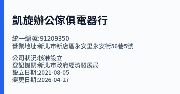 凱旋辦公傢俱電器行的照片-統編 91209350(新北市) 公司登記資料與營業項目詳細圖表