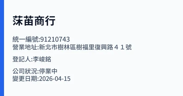 莯苖商行的照片-統編 91210743(新北市) 公司登記資料與營業項目詳細圖表