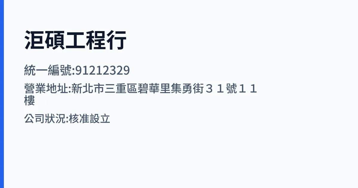 洰碩工程行 - 統編 91212329(新北市) 公司登記資料與營業項目詳細圖表
