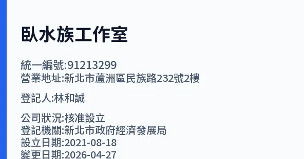 臥水族工作室的照片-統編 91213299(新北市) 公司登記資料與營業項目詳細圖表