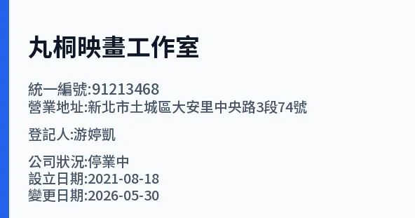 丸桐映畫工作室的照片-統編 91213468(新北市) 公司登記資料與營業項目詳細圖表