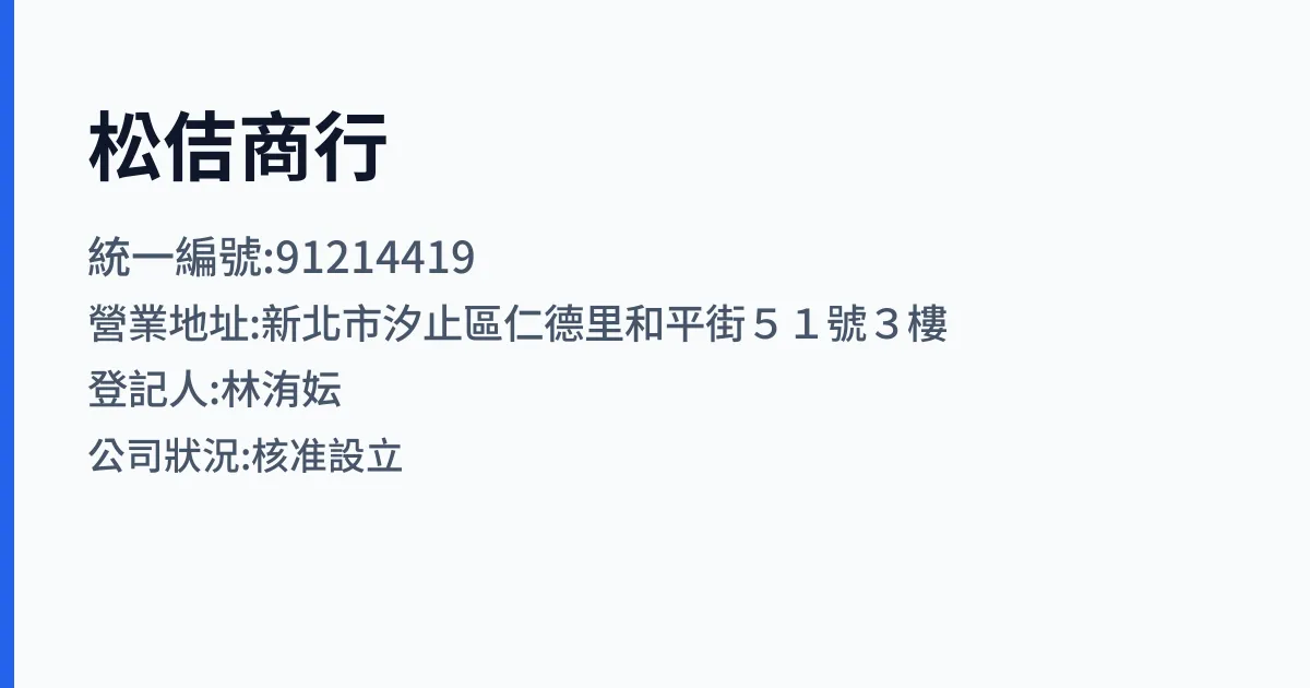 松佶商行 - 統編 91214419(新北市) 公司登記資料與營業項目詳細圖表