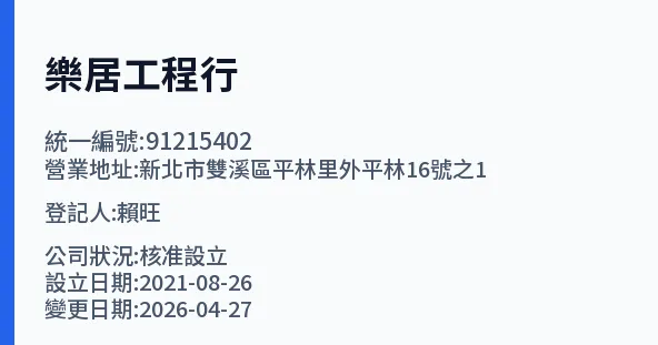 樂居工程行的照片-統編 91215402(新北市) 公司登記資料與營業項目詳細圖表