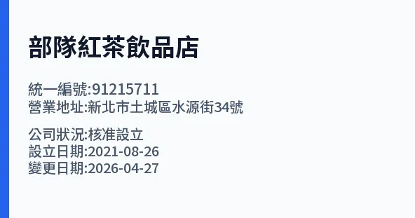 部隊紅茶飲品店的照片-統編 91215711(新北市) 公司登記資料與營業項目詳細圖表