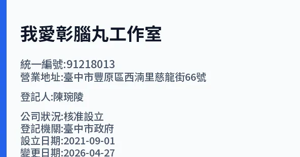 我愛彰腦丸工作室的照片-統編 91218013(臺中市) 公司登記資料與營業項目詳細圖表