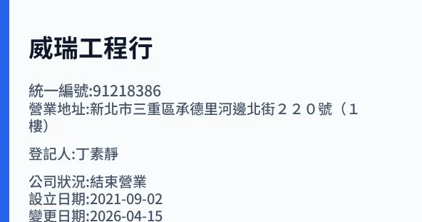 威瑞工程行的照片-統編 91218386(新北市) 公司登記資料與營業項目詳細圖表