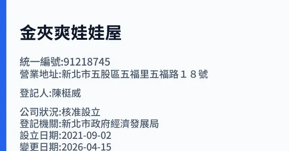 金夾爽娃娃屋的照片-統編 91218745(新北市) 公司登記資料與營業項目詳細圖表