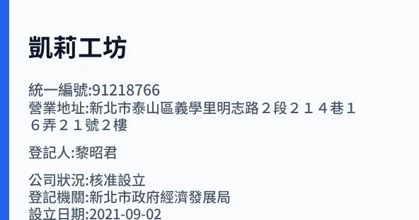 凱莉工坊的照片-統編 91218766(新北市) 公司登記資料與營業項目詳細圖表