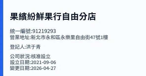 果繽紛鮮果行自由分店的照片-統編 91219293(新北市) 公司登記資料與營業項目詳細圖表